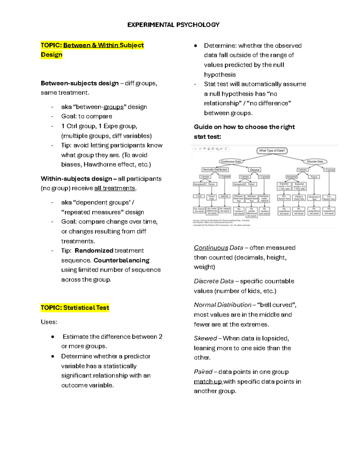 Research Designs & Statistical Tests - EXPERIMENTAL PSYCHOLOGY TOPIC ...