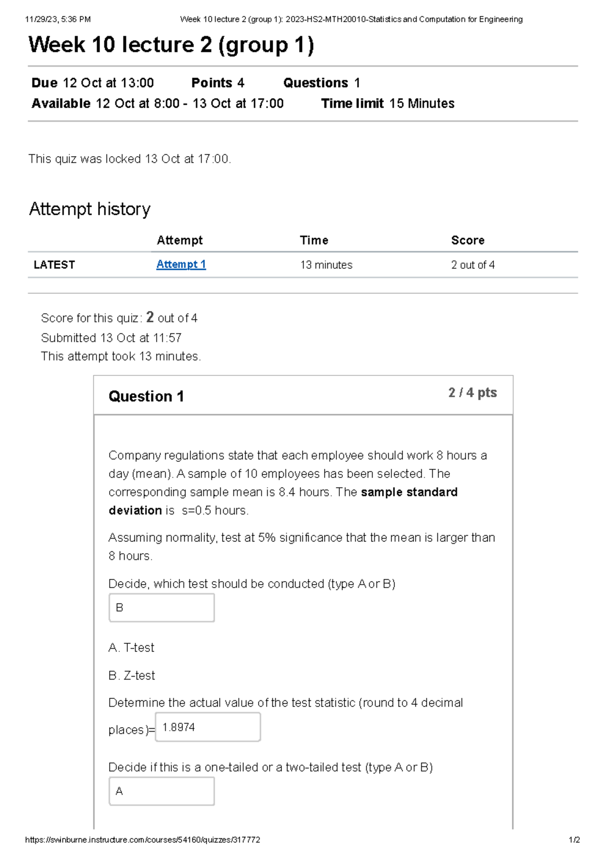 Week 10 lecture 2 (group 1) 2023-HS2-MTH2001 0-Statistics and Computation for Engineering ...