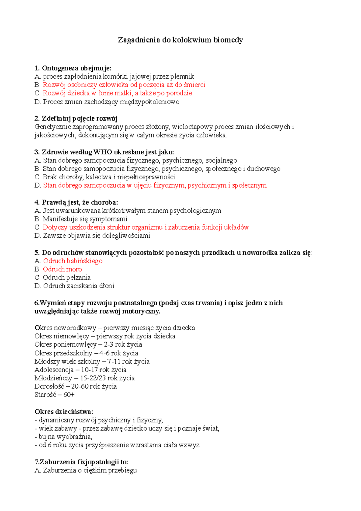 Zaliczenie biomedy - Zagadnienia do kolokwium z odpowiedziami ...