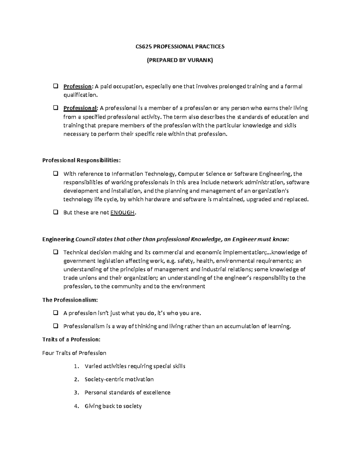 CS625 Professional Practices Mid Term Handouts (Week 1-8) - CS625 ...