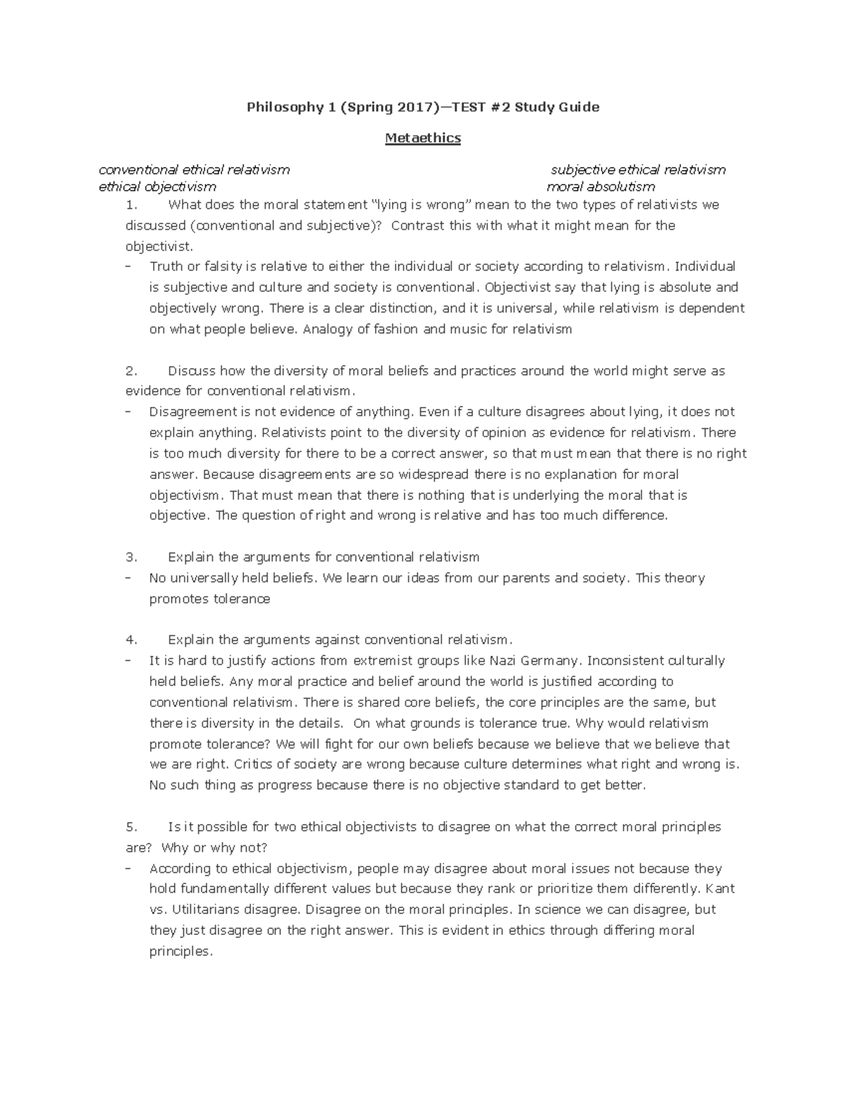 Philosophy 1 (Fall 2017 )—TEST #2 Study Guide - Philosophy 1 (Spring ...