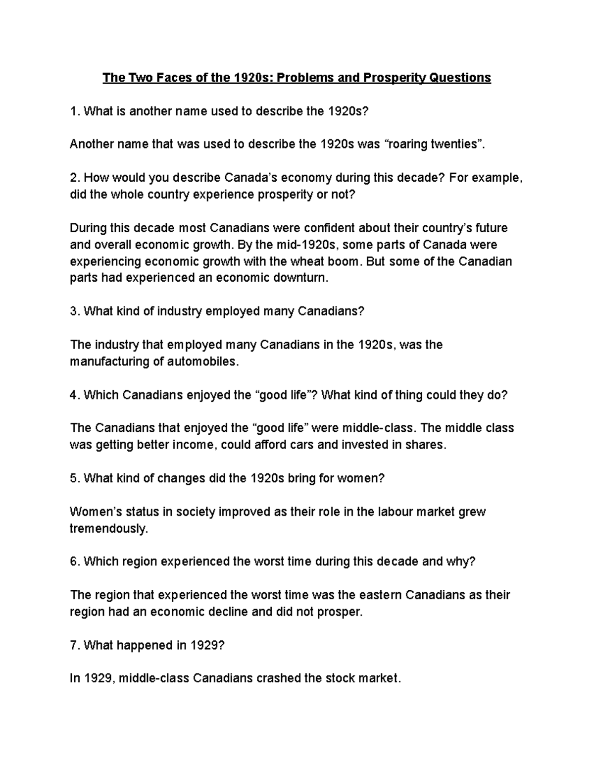 The Two Faces of the 1920s: Problems and Prosperity - How would you ...