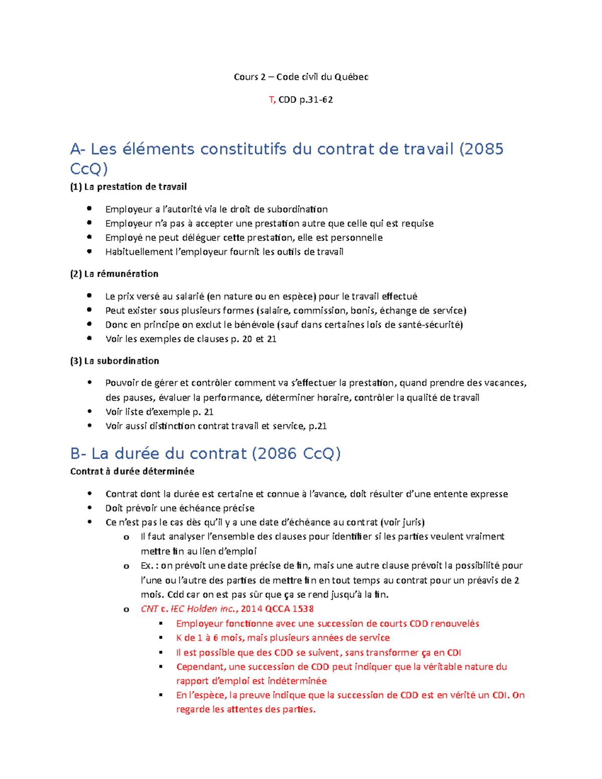 Cours 2 - Me Charles Michaud - Cours 2 – Code civil du Québec T, CDD p ...