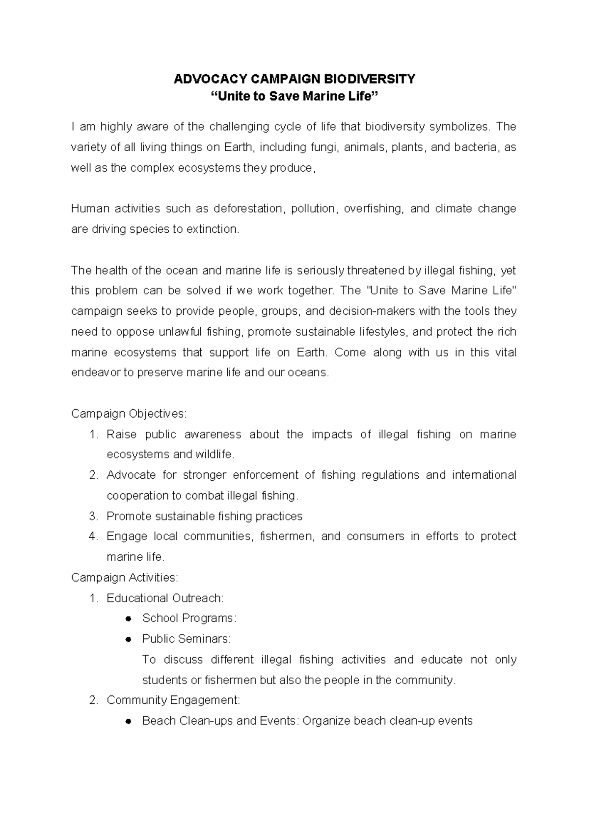 Advocacy Campaign - Scripts - ADVOCACY CAMPAIGN BIODIVERSITY “Unite to ...