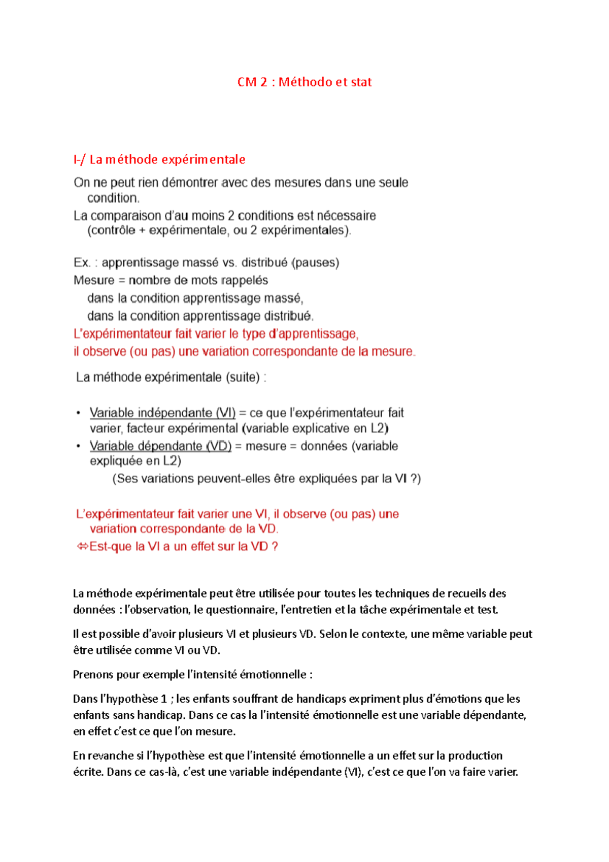 CM2 - Notes de cours 2 - CM 2 : Méthodo et stat I-/ La méthode ...