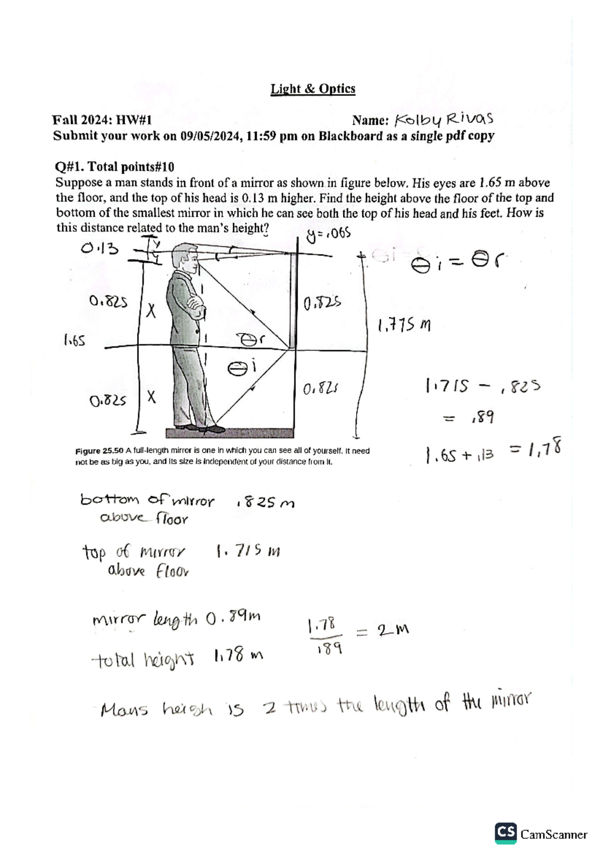 Math insisksisks - Light Optics Fall 2024: Name: Kol Rivas Submit your ...