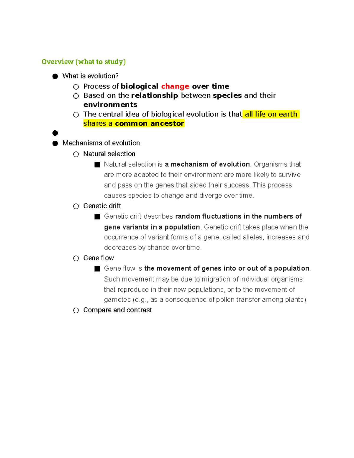Evolution test review - Overview (what to study) What is evolution ...
