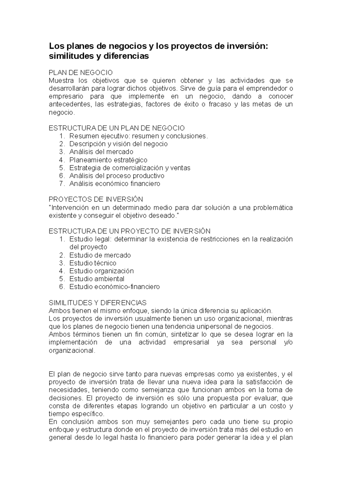 Plan de negocio y proyecto de inversión - Los planes de negocios y los ...