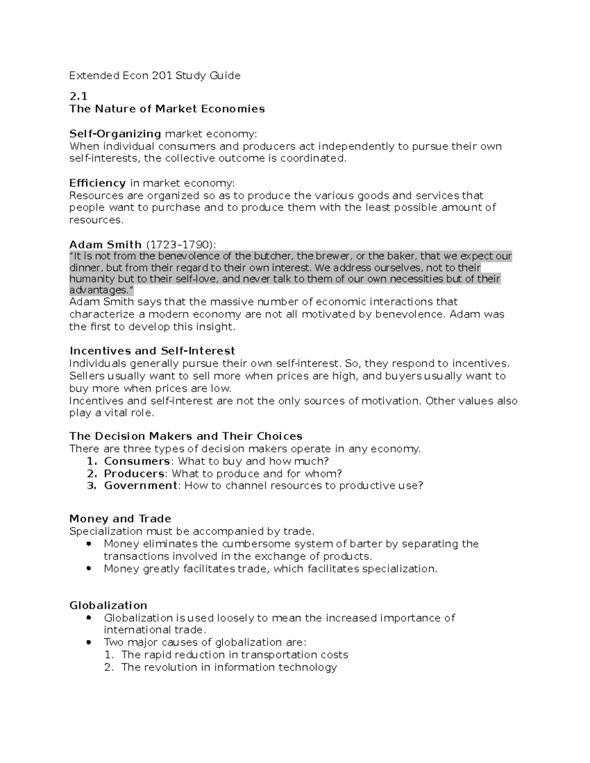 Extended Econ 201 Study Guide - Extended Econ 201 Study Guide 2. The ...