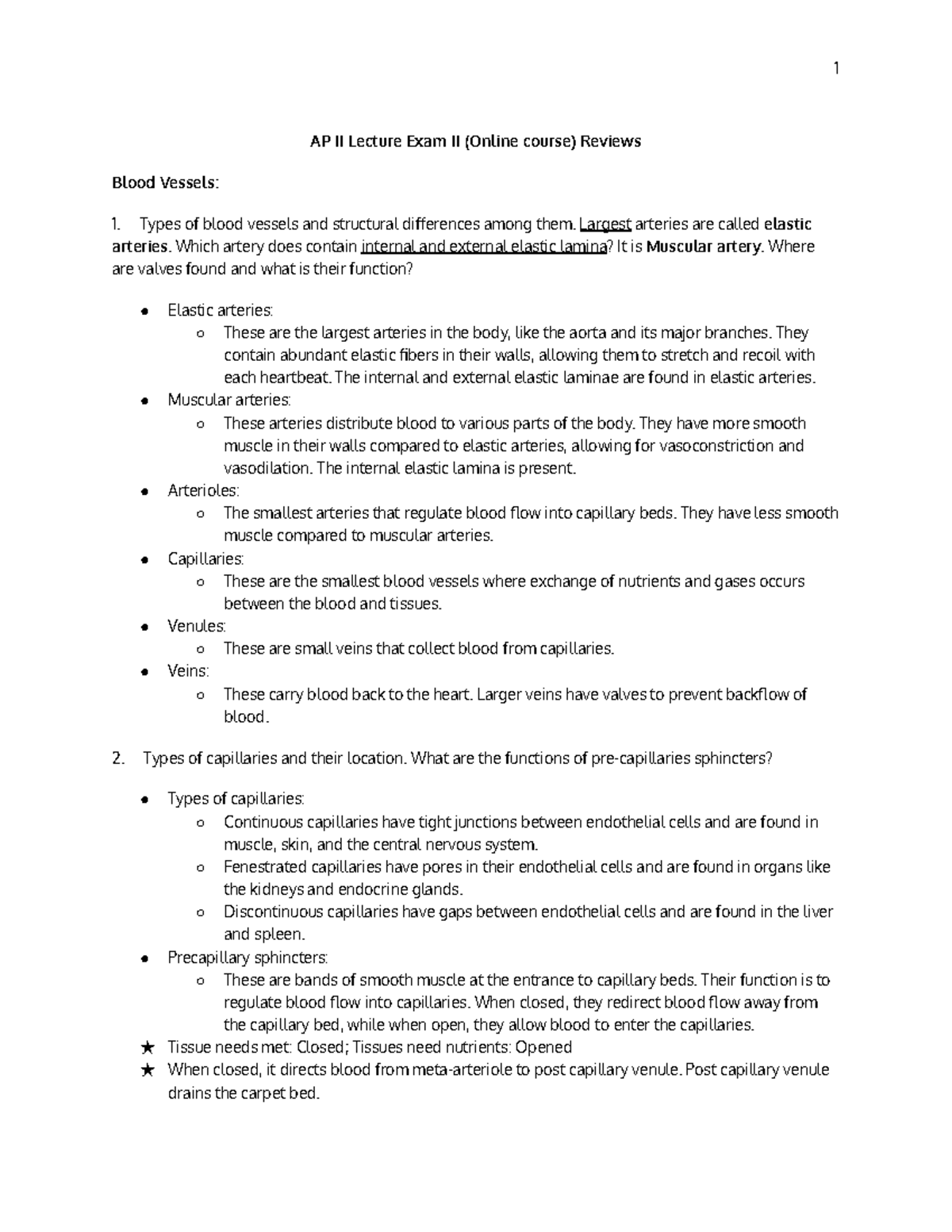 AP II Lecture Exam II (Online course) Reviews - Types of blood vessels ...