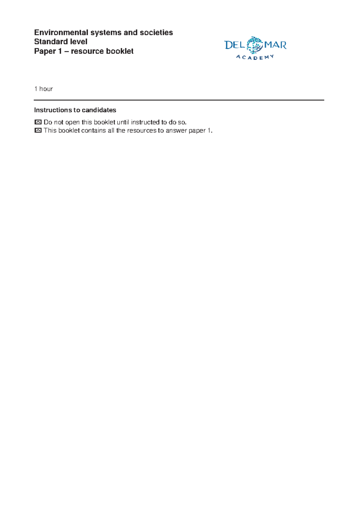 Environmental systems and societies paper 1 text booklet SL- Definitvo ...