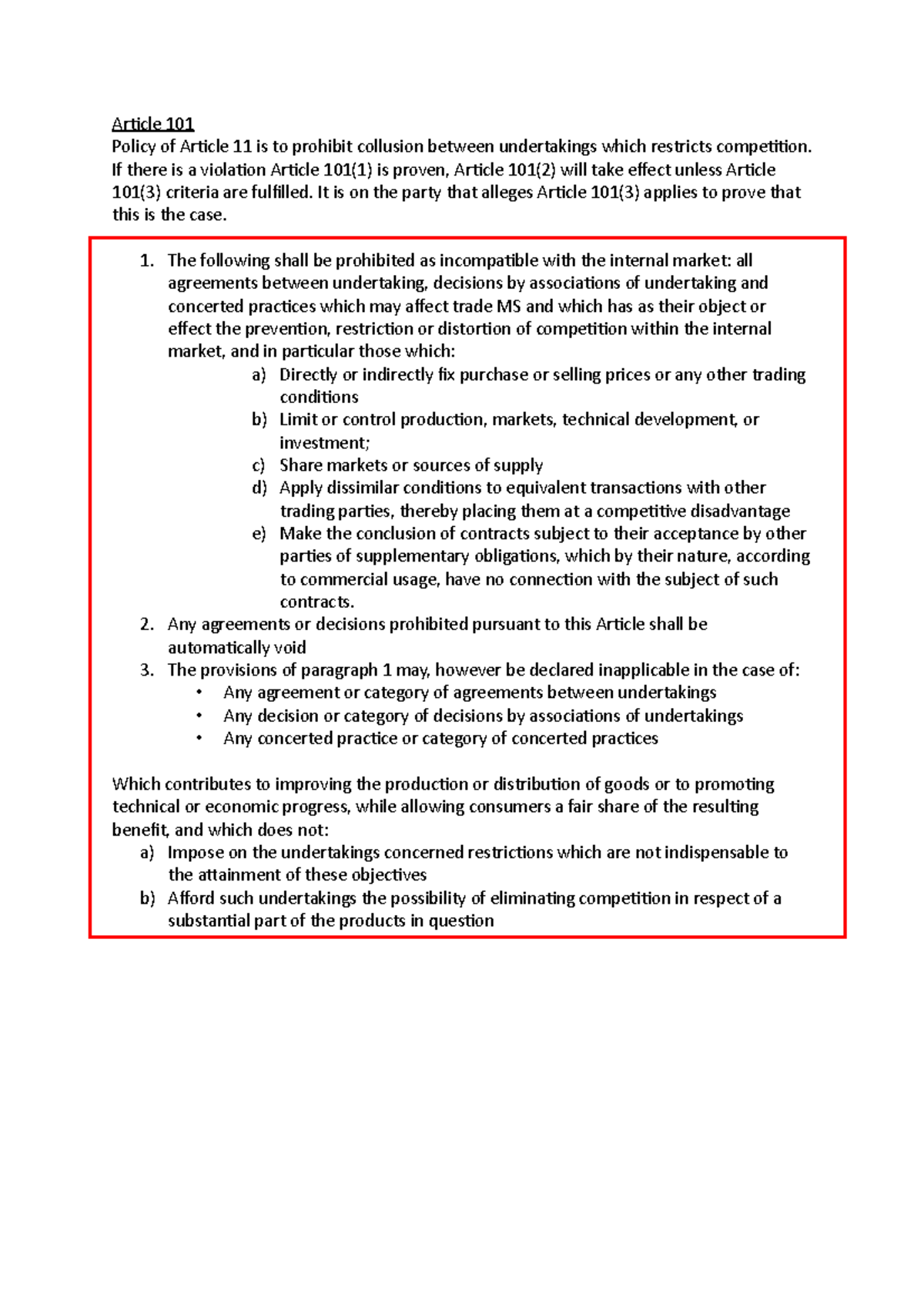 Article 101 - Article 101 Policy of Article 11 is to prohibit collusion ...