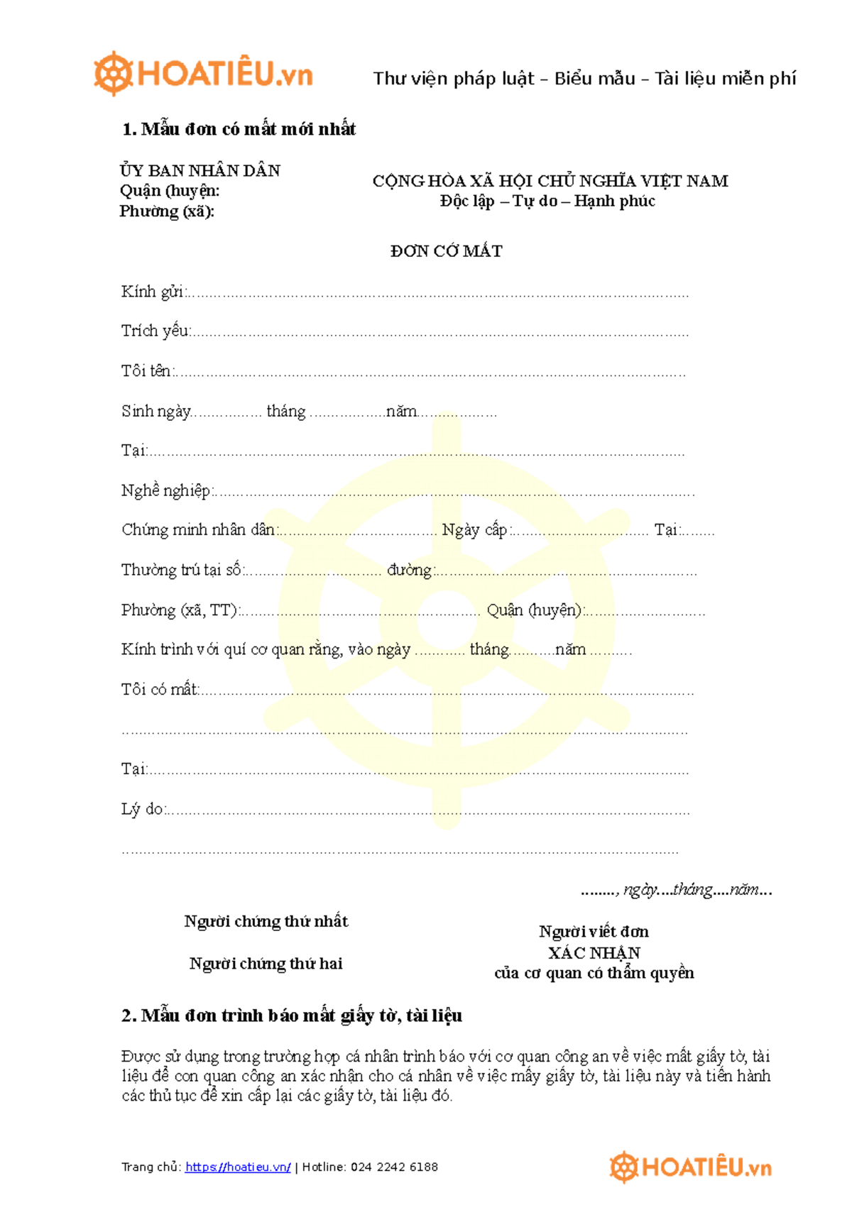 Mau don co mat - Lecture notes 1 - Thư viện pháp luật – Biểu mẫu – Tài ...