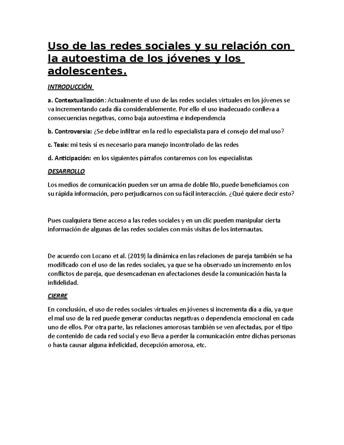 Uso de las redes sociales y su relación con la autoestima de los ...