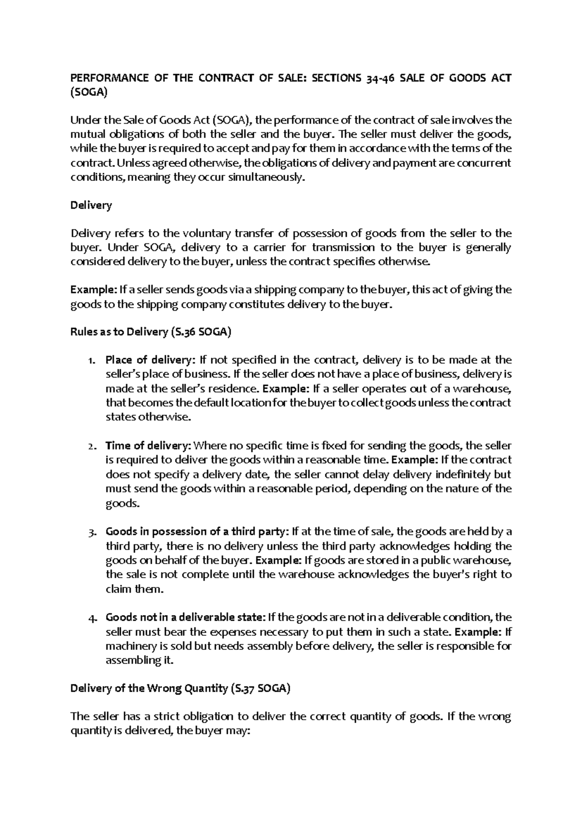 Performance of a contract and Remedies - PERFORMANCE OF THE CONTRACT OF ...