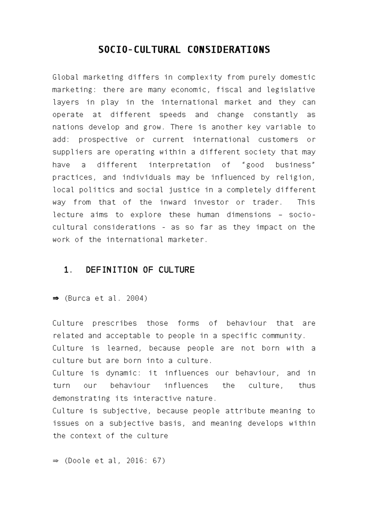 Socio- Cultural Considerations - SOCIO-CULTURAL CONSIDERATIONS Global ...