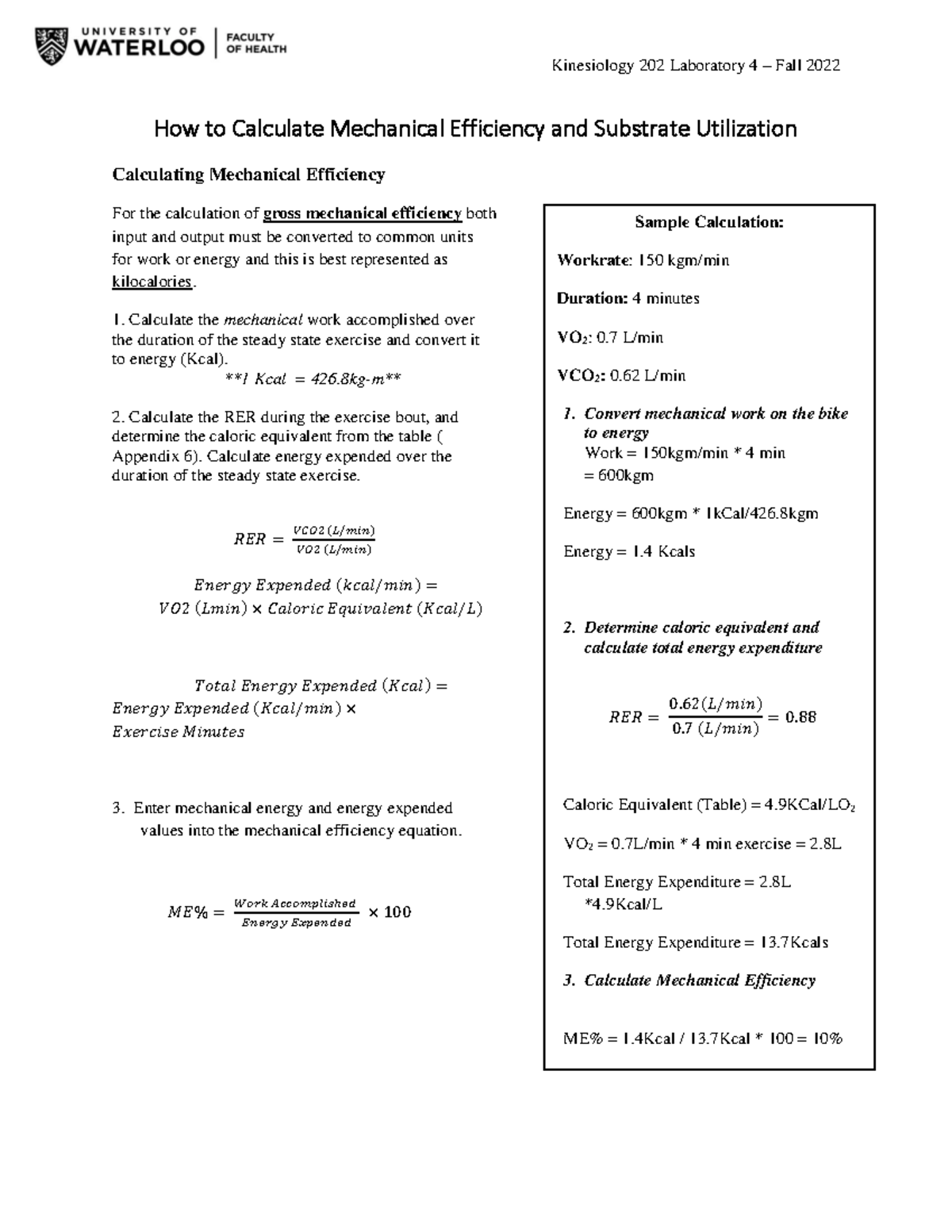 How to Calculate Mechanical Efficiency and Substrate Utilization ...