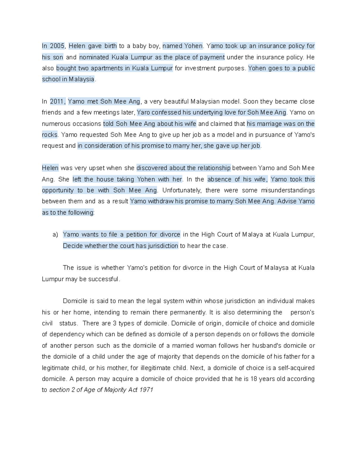Domicile and breach of promise to marry - In 2005, Helen gave birth to ...