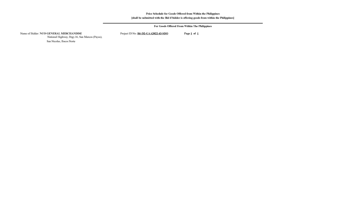 BILL OF Quantities Deped Antique - Price Schedule for Goods Offered ...