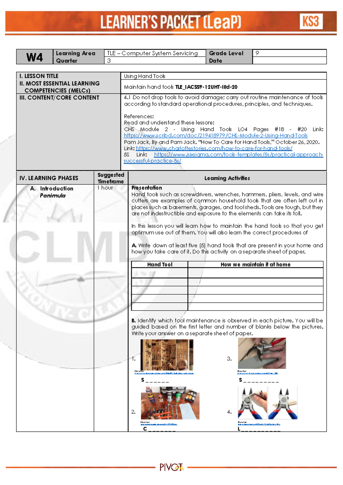 TLE ICT CY9 w4 - Lesson Exemplar - W 4 Learning Area TLE – Computer ...
