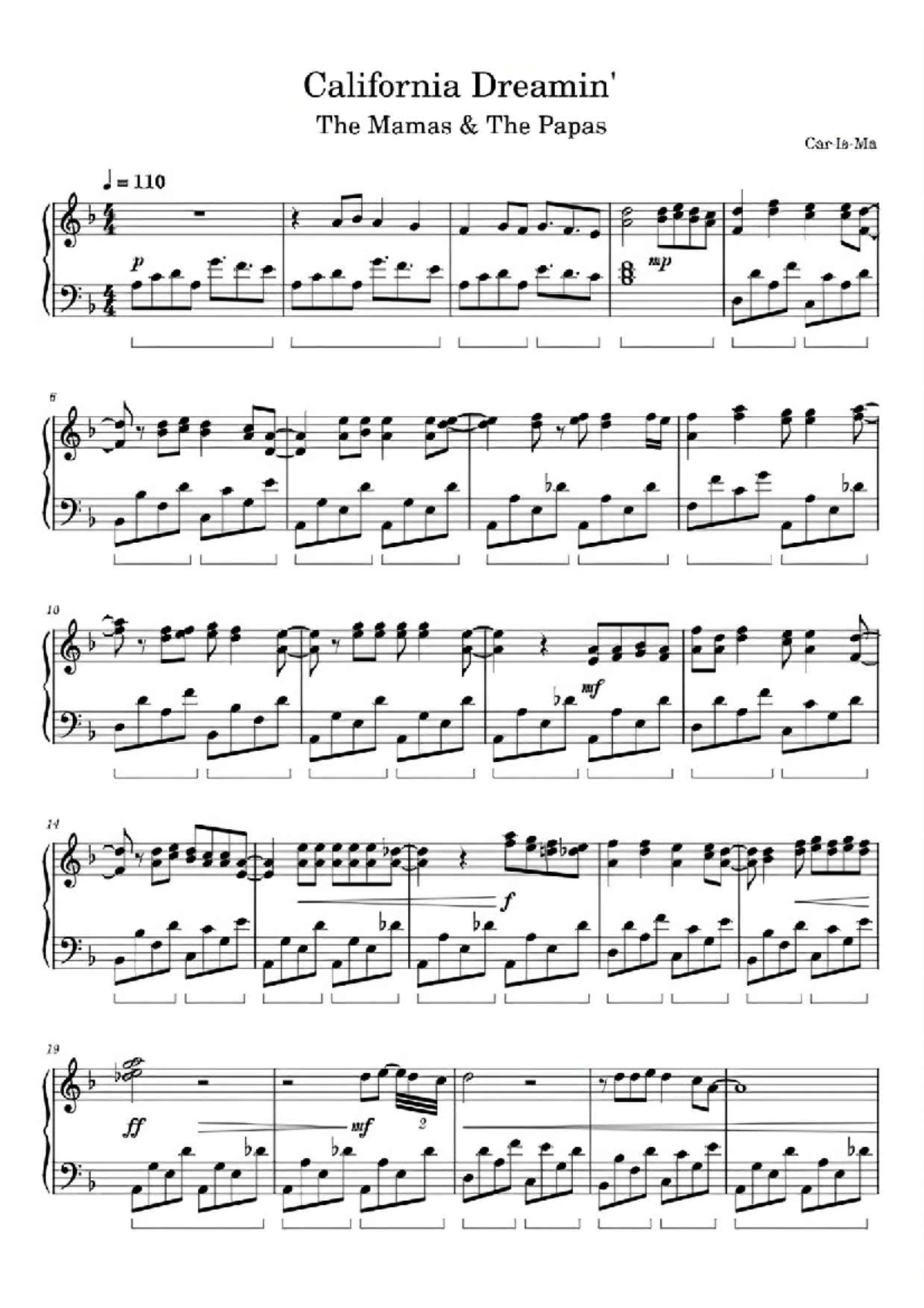 California Dreaming - Sheet Music - Teoria Musical - Studocu