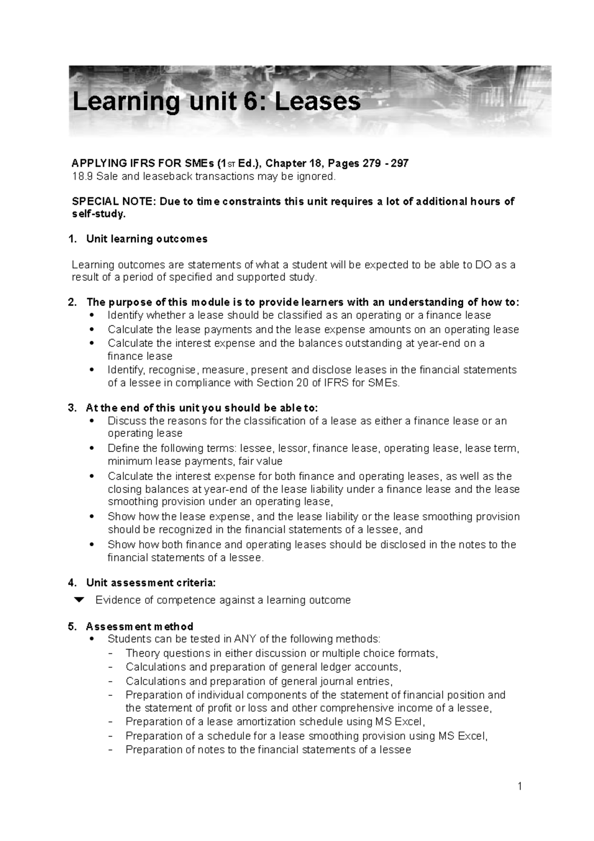 Leases learning guide 2018 - Learning unit 6: Leases APPLYING IFRS FOR ...