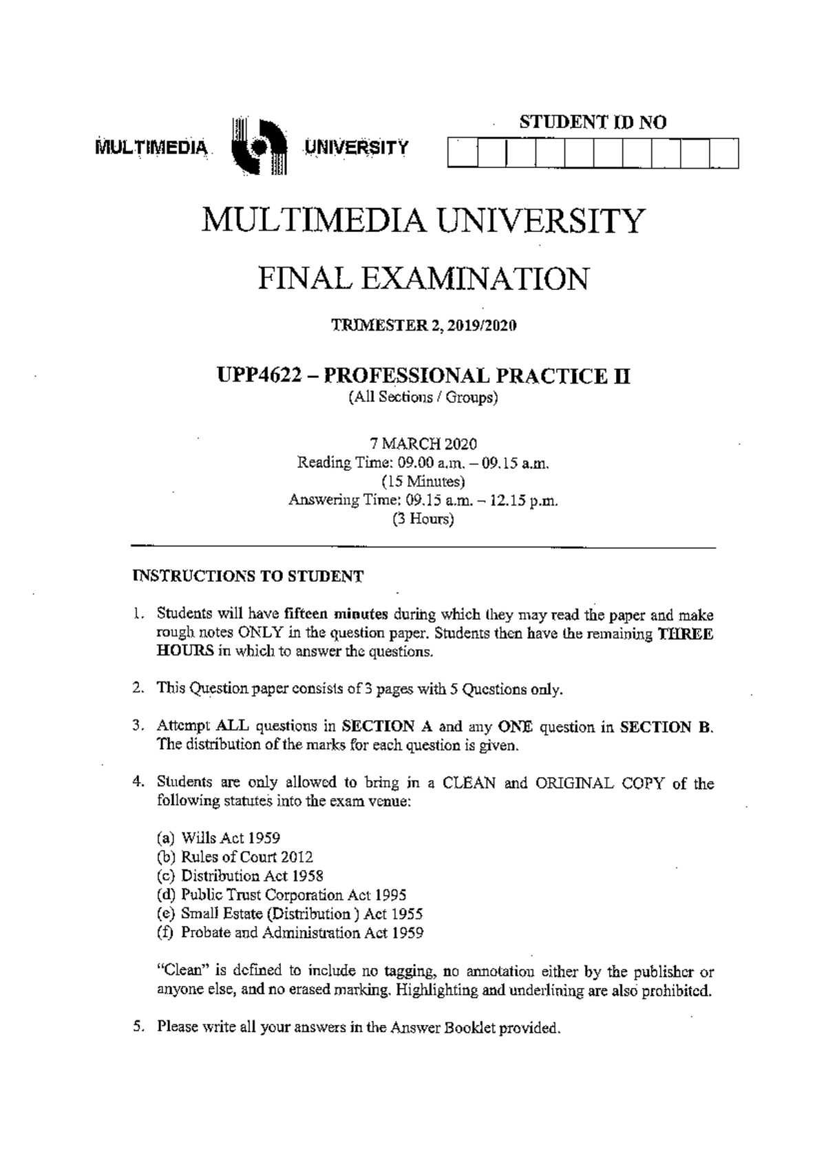PP PYQ - Past year question for trimester 2 2019/2020 - Professional ...