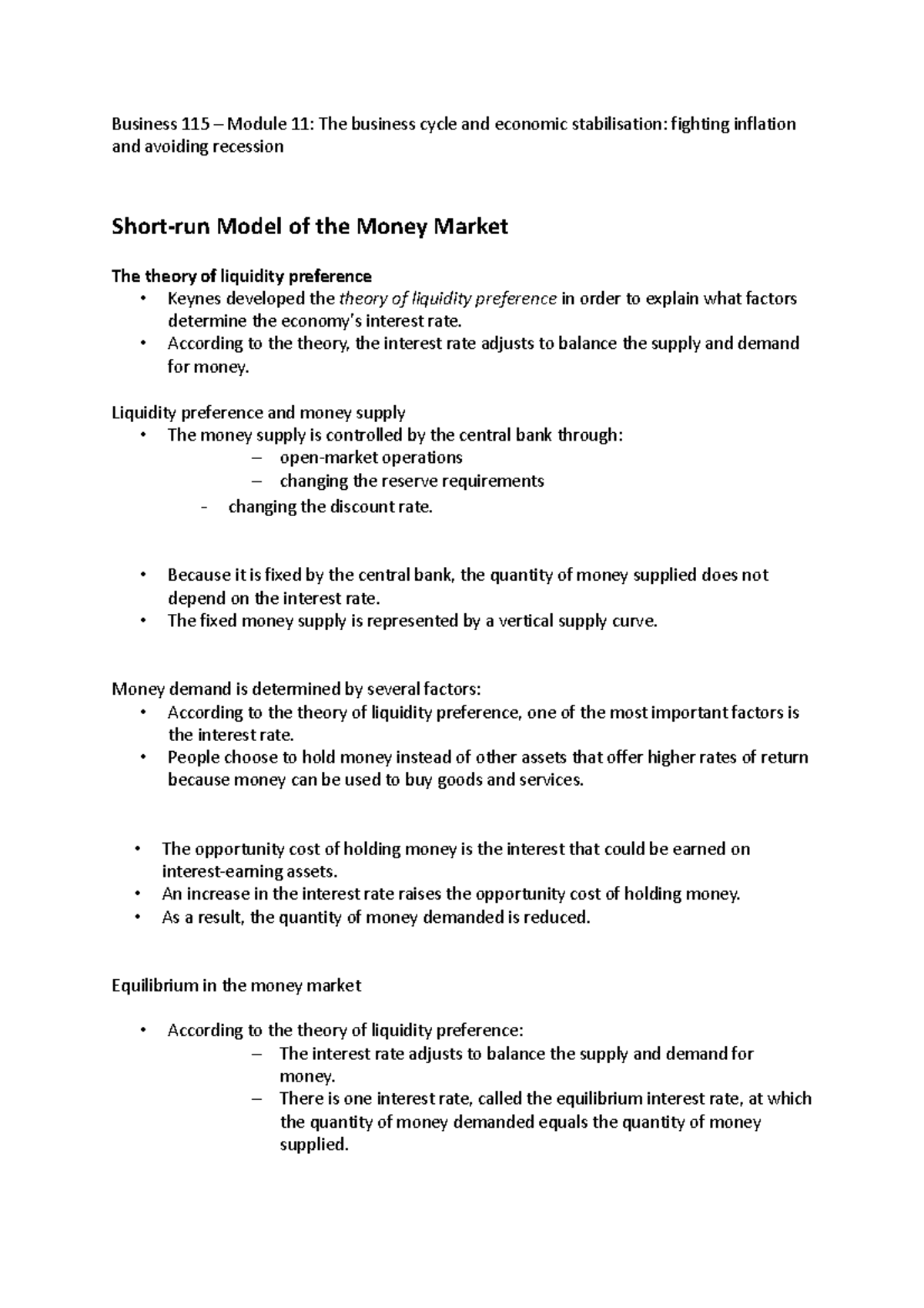 Business 115 – Module 11- The business cycle and economic stabilisation ...