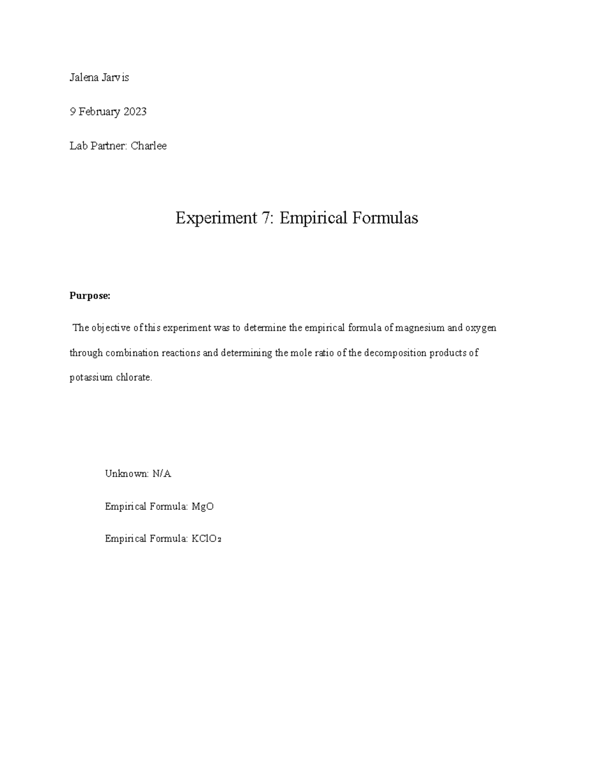 Experiement 7Report - Experiment 7 - Jalena Jarvis 9 February 2023 Lab ...