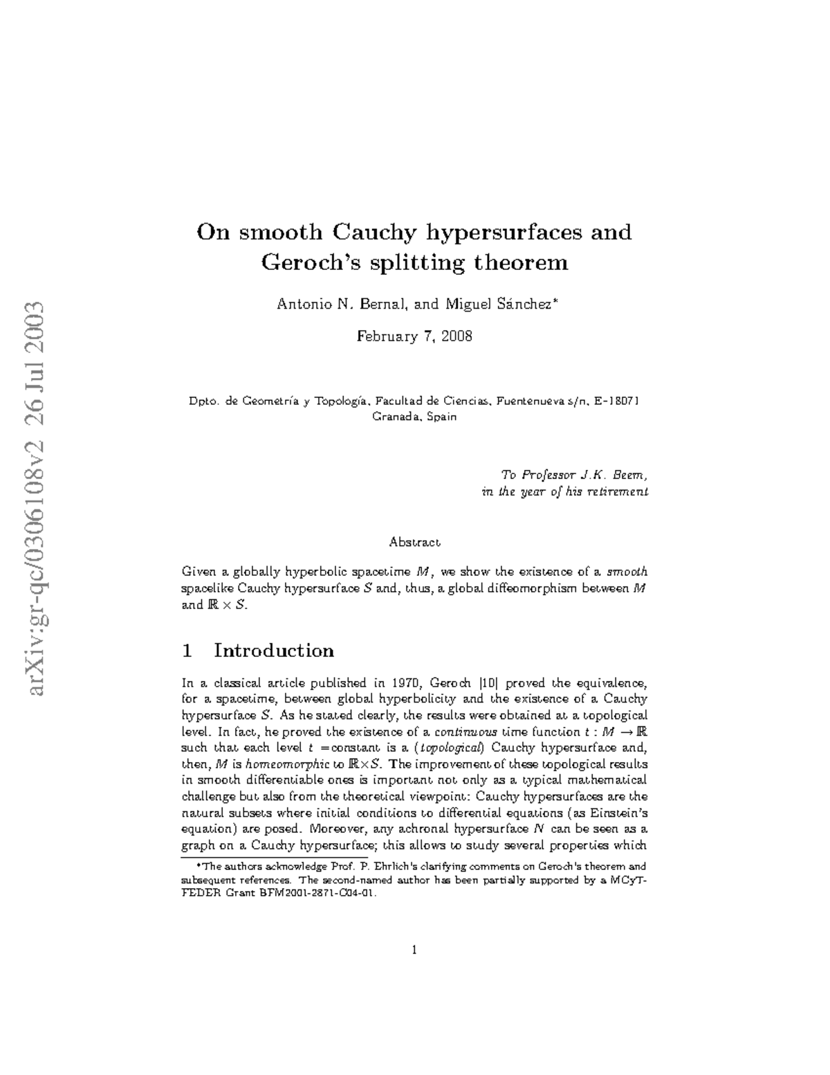 0306108 - Cours - arXiv:gr-qc/0306108v2 26 Jul 2003 On smooth Cauchy ...