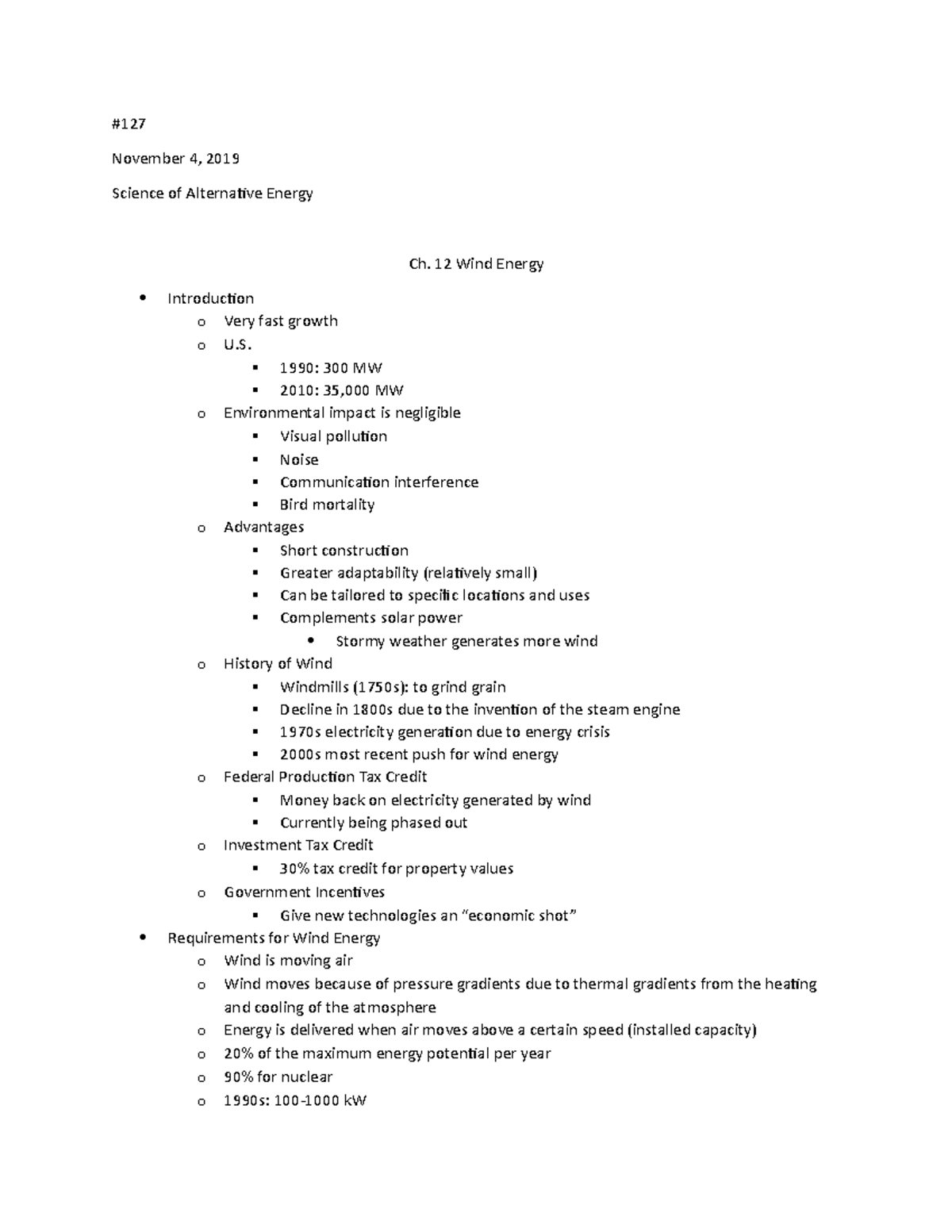 Ch 12 Alt. En. Notes Wind Energy - November 4, 2019 Science of ...