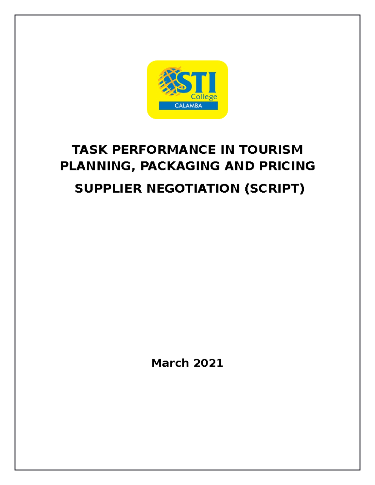 Tp 1 tour planning - EXAMPLE OF SCRIPT FOR SUPPLIER NEGOTIATION FOR ...