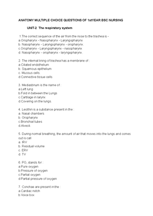 Unit 1 anatomy MCQ - ANATOMY MULTIPLE CHOICE QUESTIONS OF 1st YEAR BSC NURSING. Unit 1 - - Studocu