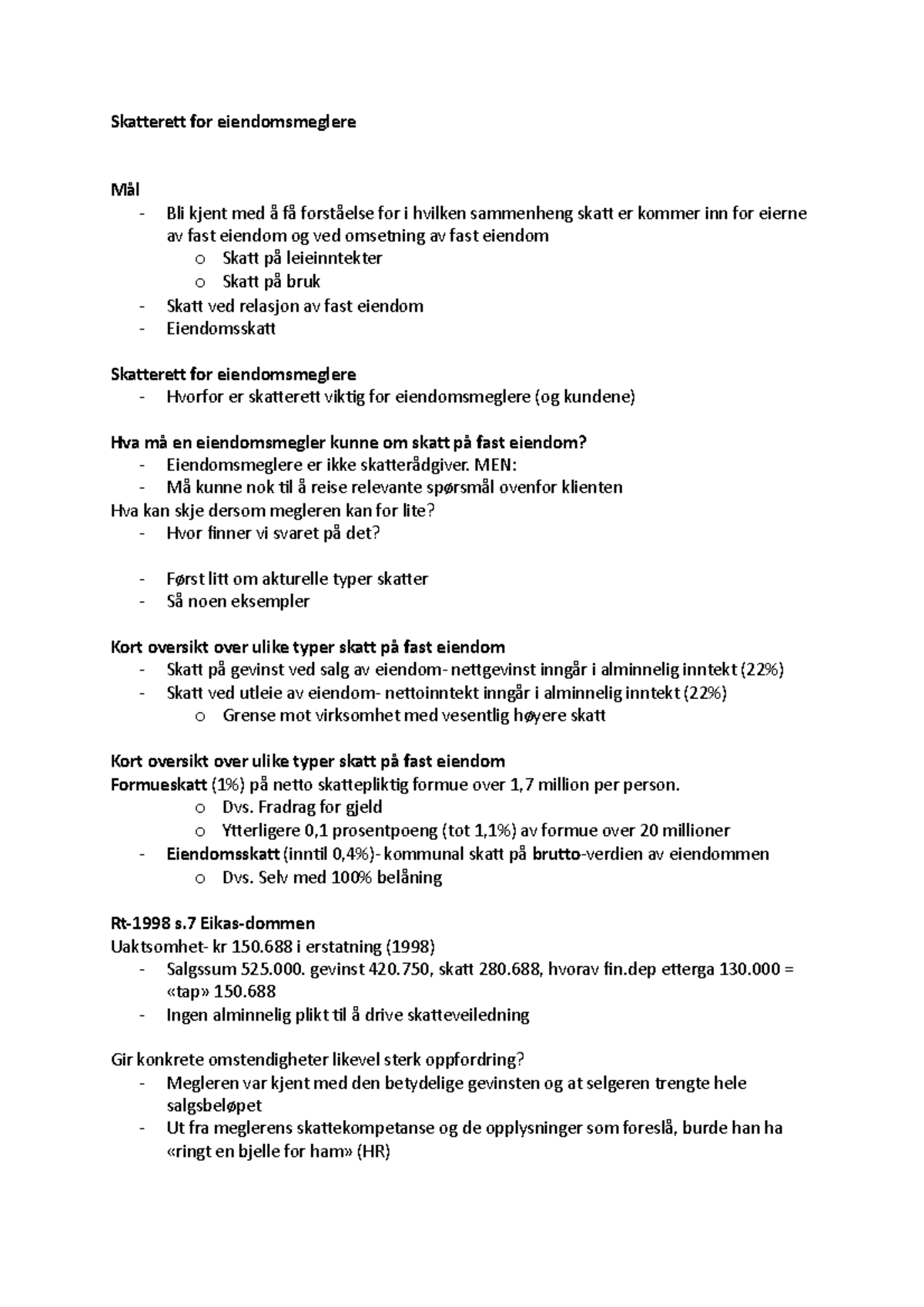 Skatterett for eiendomsmeglere - Skatterett for eiendomsmeglere Mål - Bli kjent med å få ...
