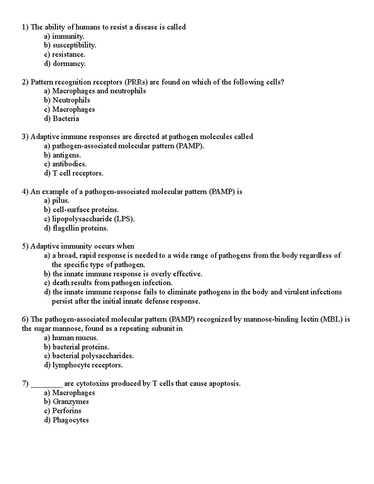 BMSC 210 Practise Questions Final - The ability of humans to resist a ...