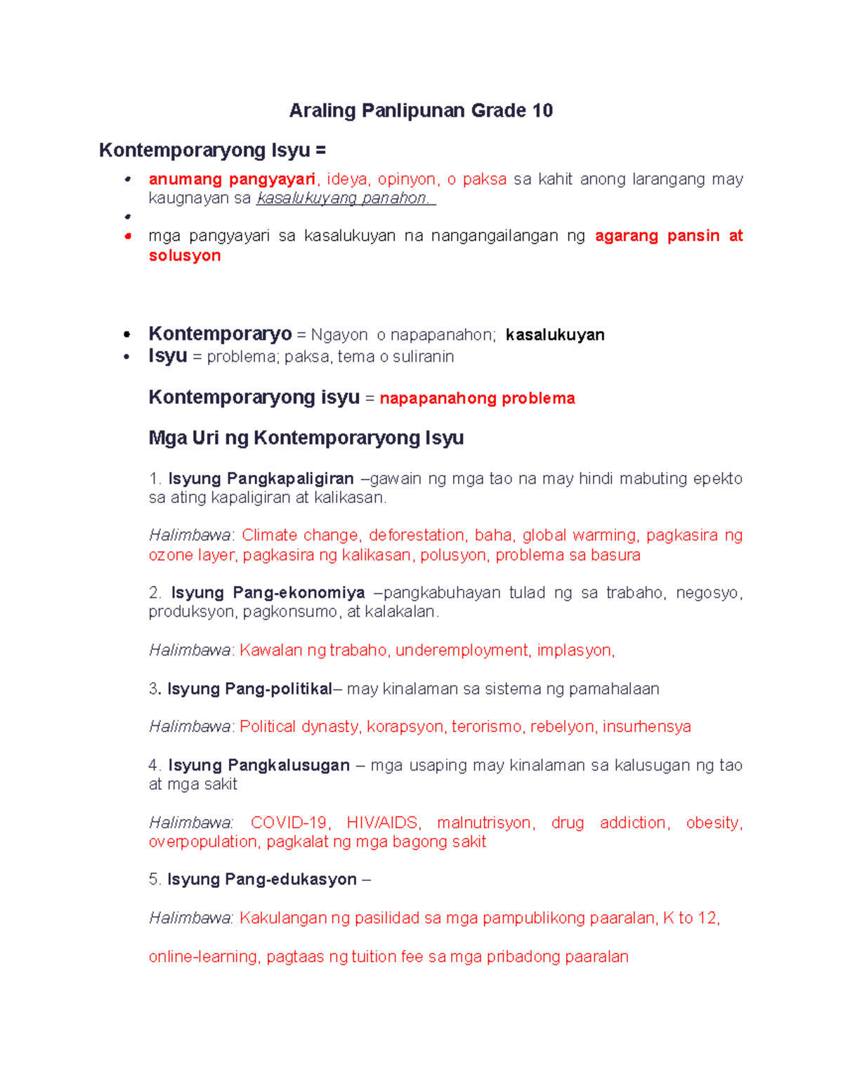 AP- kontemporaryong isyu - Araling Panlipunan Grade 10 Kontemporaryong Isyu = anumang pangyayari ...