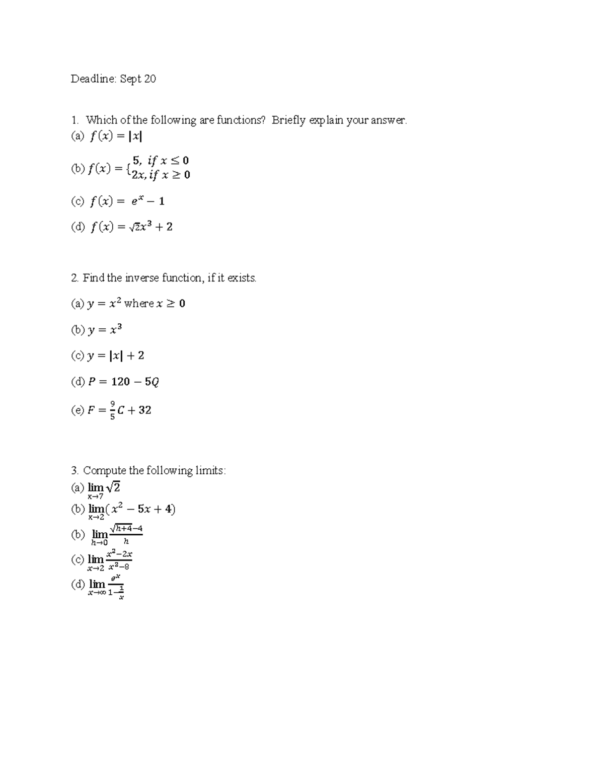 Assignment 5 - Math - Deadline: Sept 20 Which of the following are ...