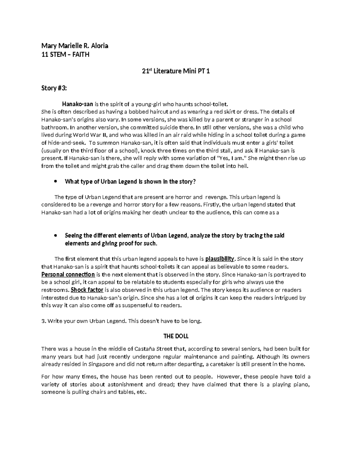 21st Mini PT 1 Urban Legend - Mary Marielle R. Aloria 11 STEM – FAITH ...