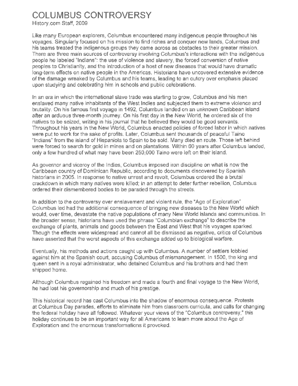 Columbus Day Controversy Articles - COLUMBUS CONTROVERSY History Staff ...