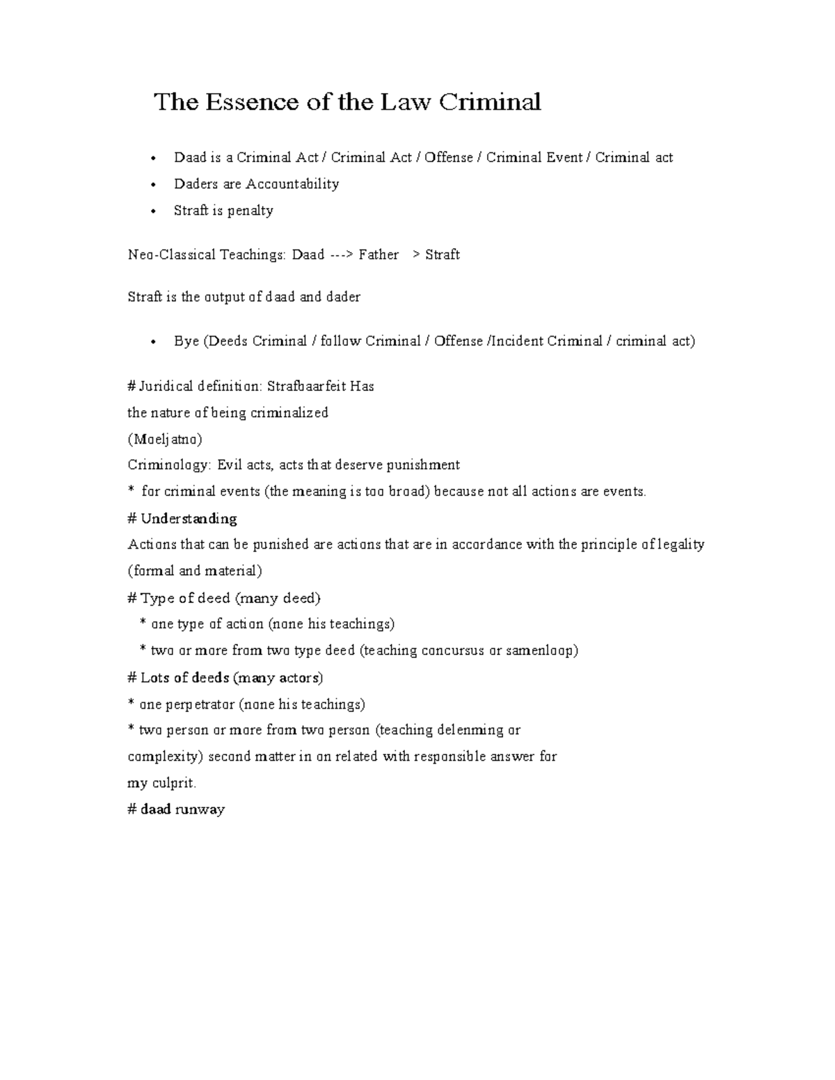 Core of Criminal Law - Elements that must be proven in addition to the ...