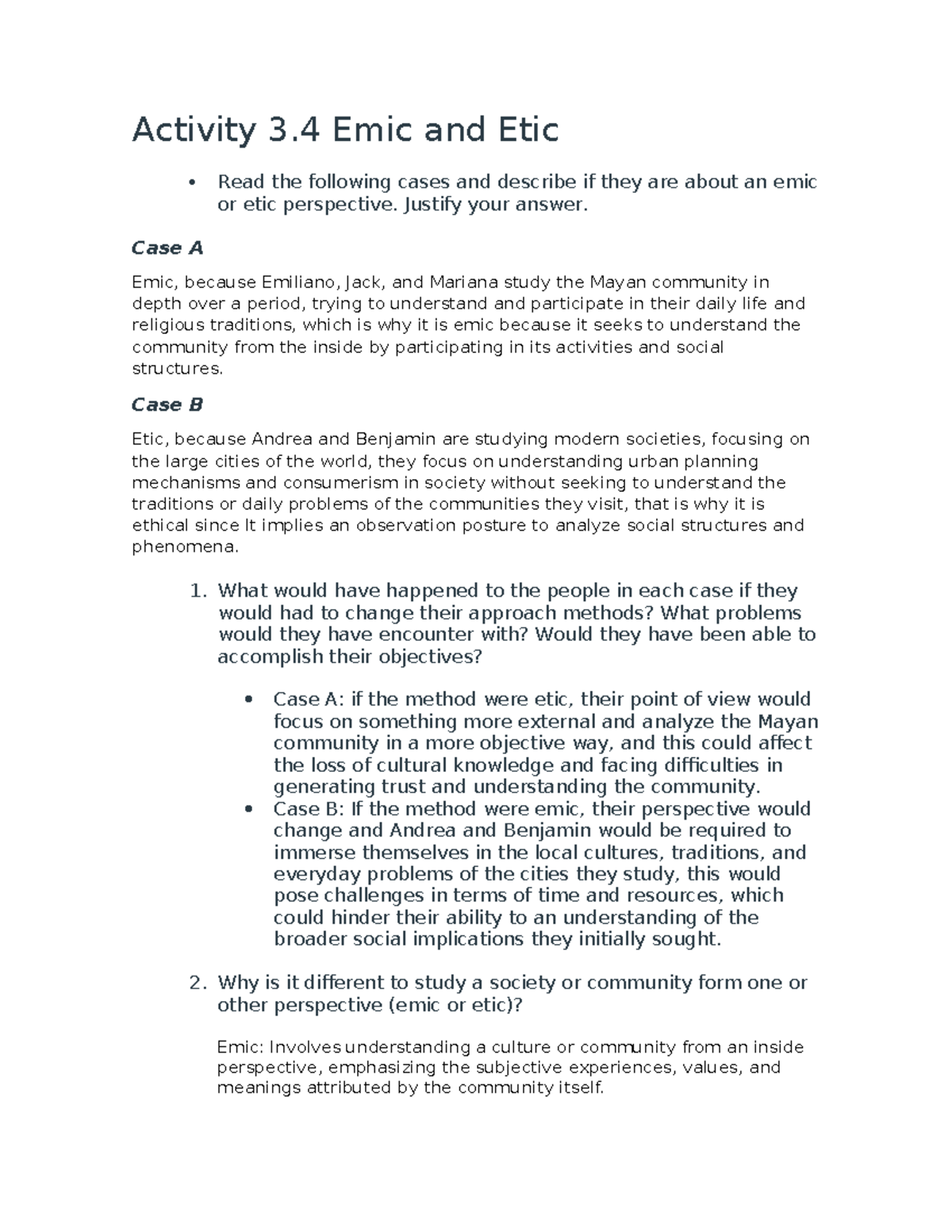 Activity 3.4 Emic and Etic - Activity 3 Emic and Etic Read the ...