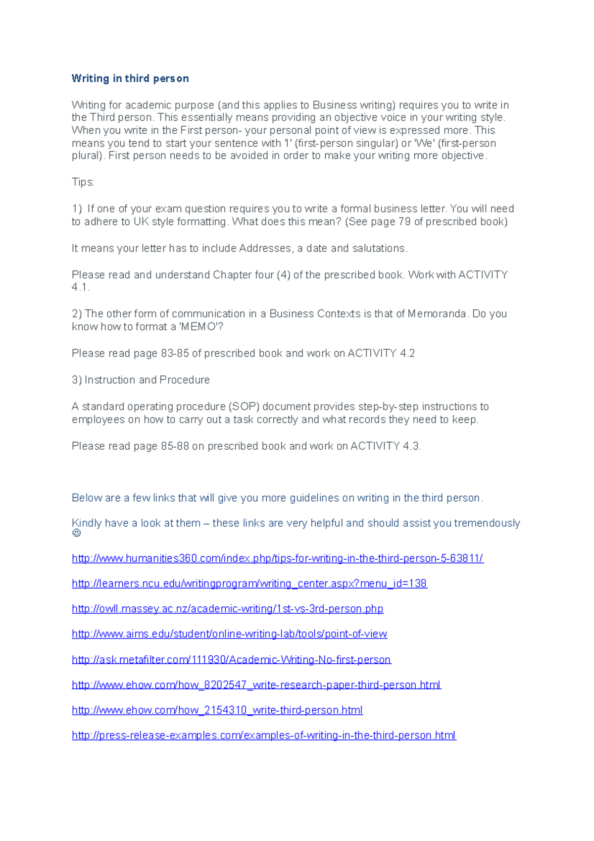 CBC1501- Information-writinginthirdperson - Writing in third person ...