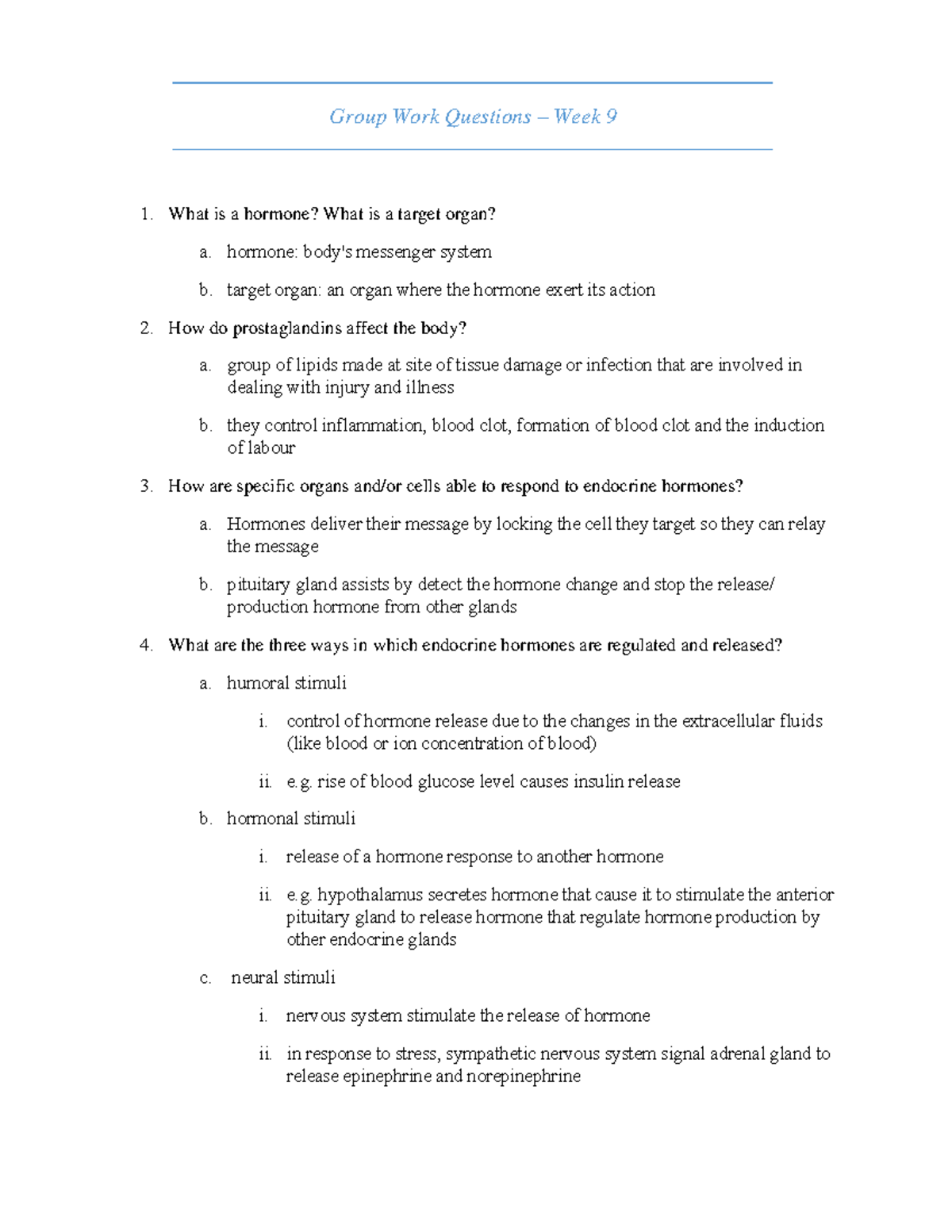 Group Work Questions - Week 9 - Group Work Questions – Week 9 What is a ...