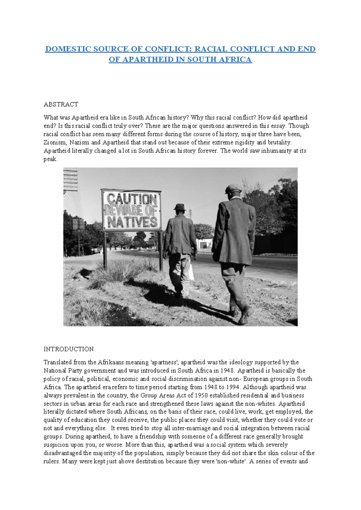 domestic source of conflict - DOMESTIC SOURCE OF CONFLICT: RACIAL ...