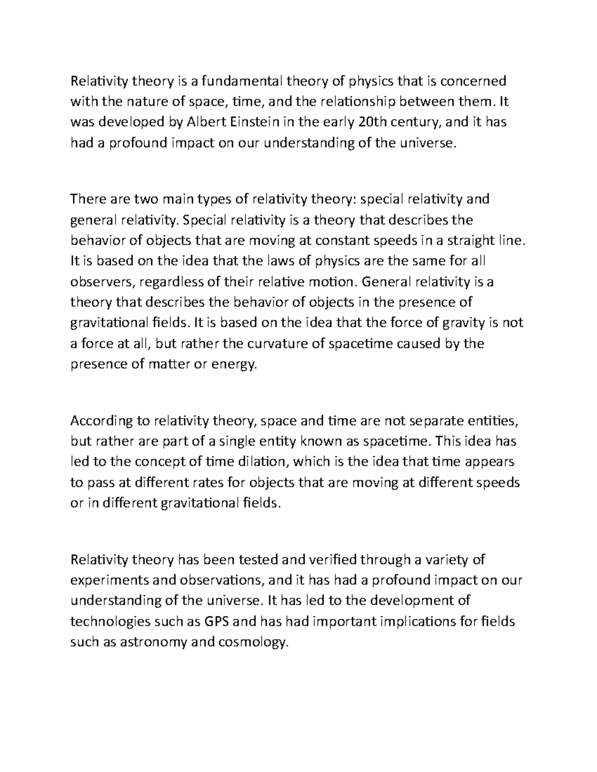 Relativity theory - It was developed by Albert Einstein in the early ...