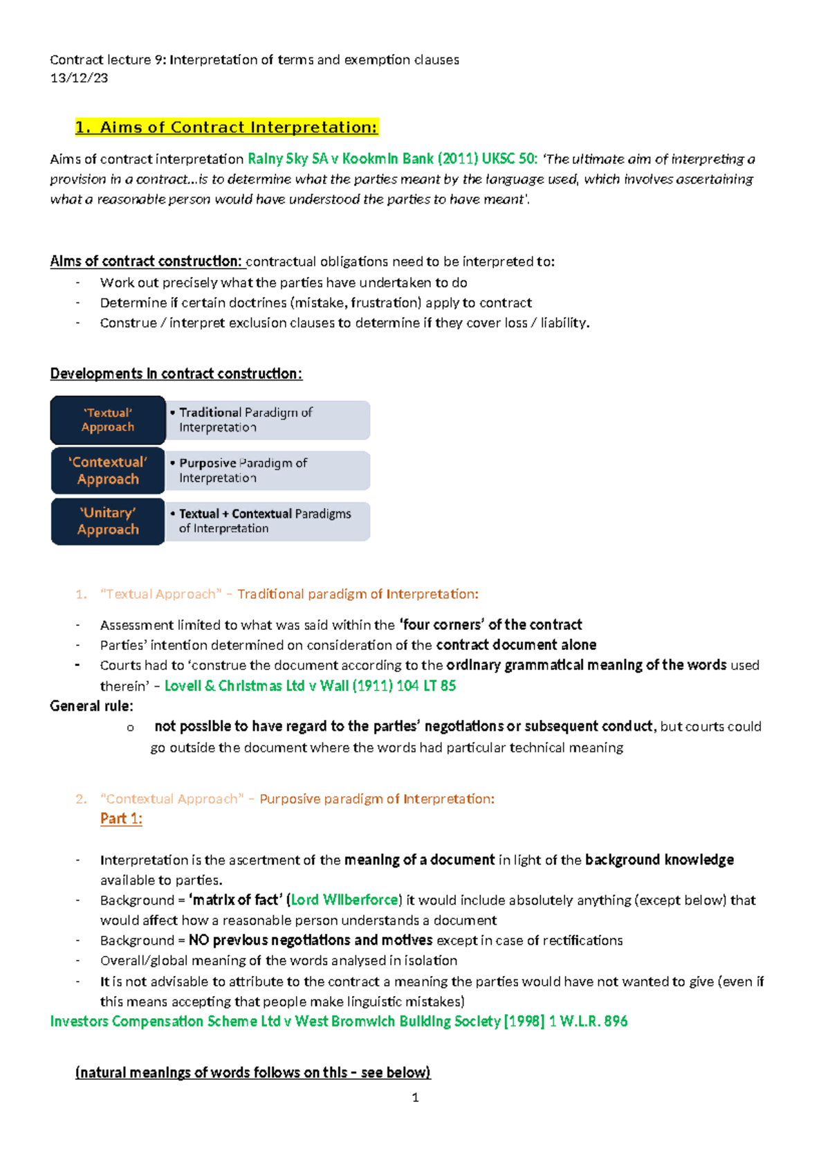 Contract lecture 9 exemption clauses - 13/12/ Aims of Contract ...