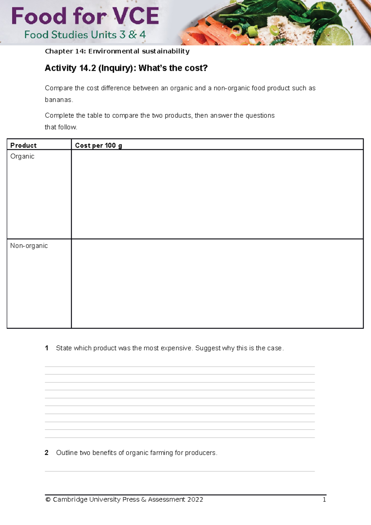 Foodforvce 34 ACT1402 - practice worksheets for unit 4 - Studocu