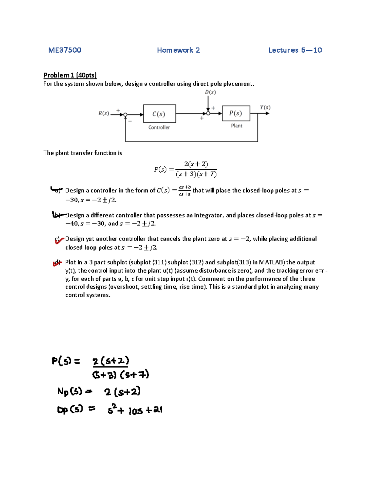 HW2 - Homework # 2 - ME 37500 Homework 2 Lectures 6 — 10 Problem 1 ...