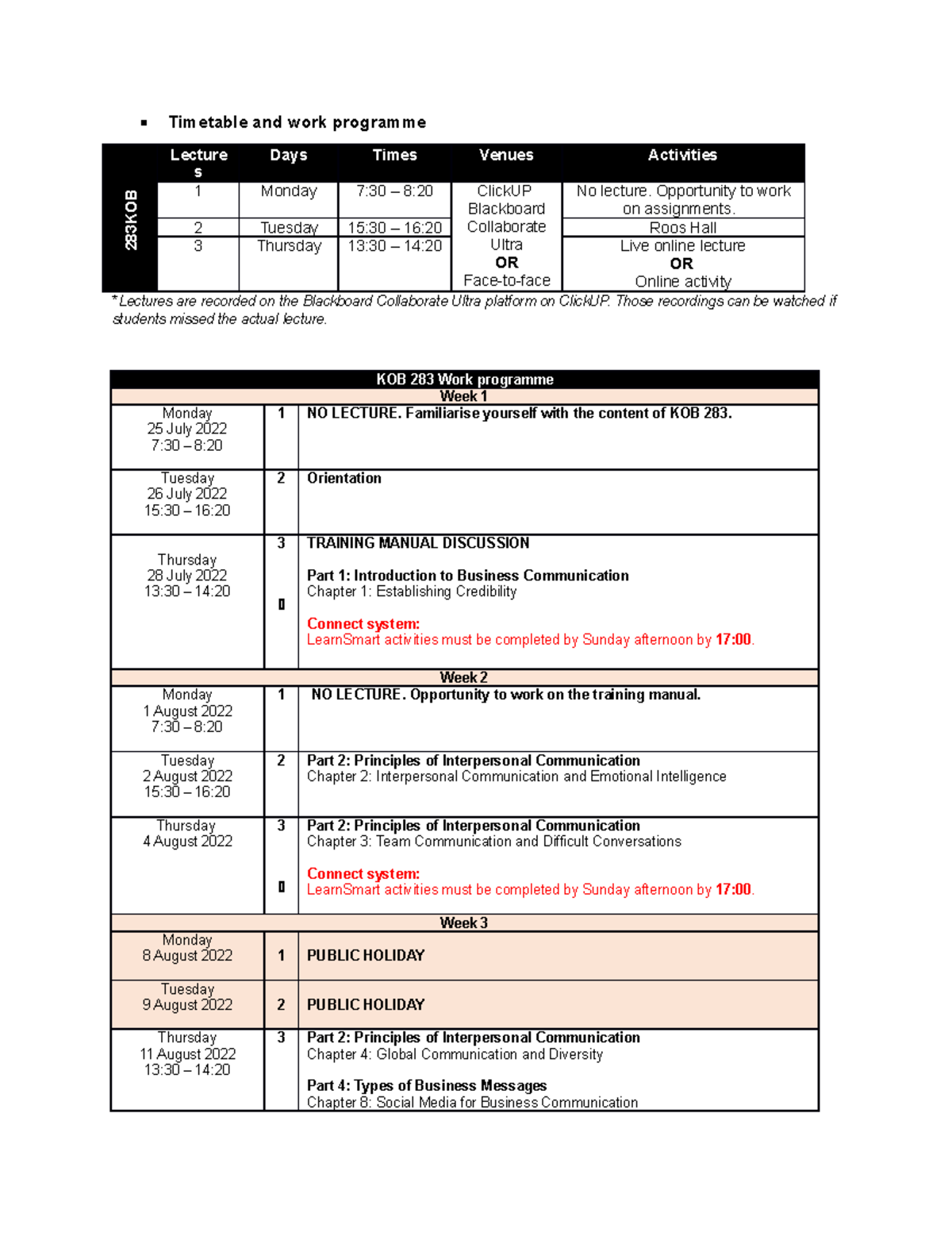 KOB 283 Work programme - this is a template of the business report ...
