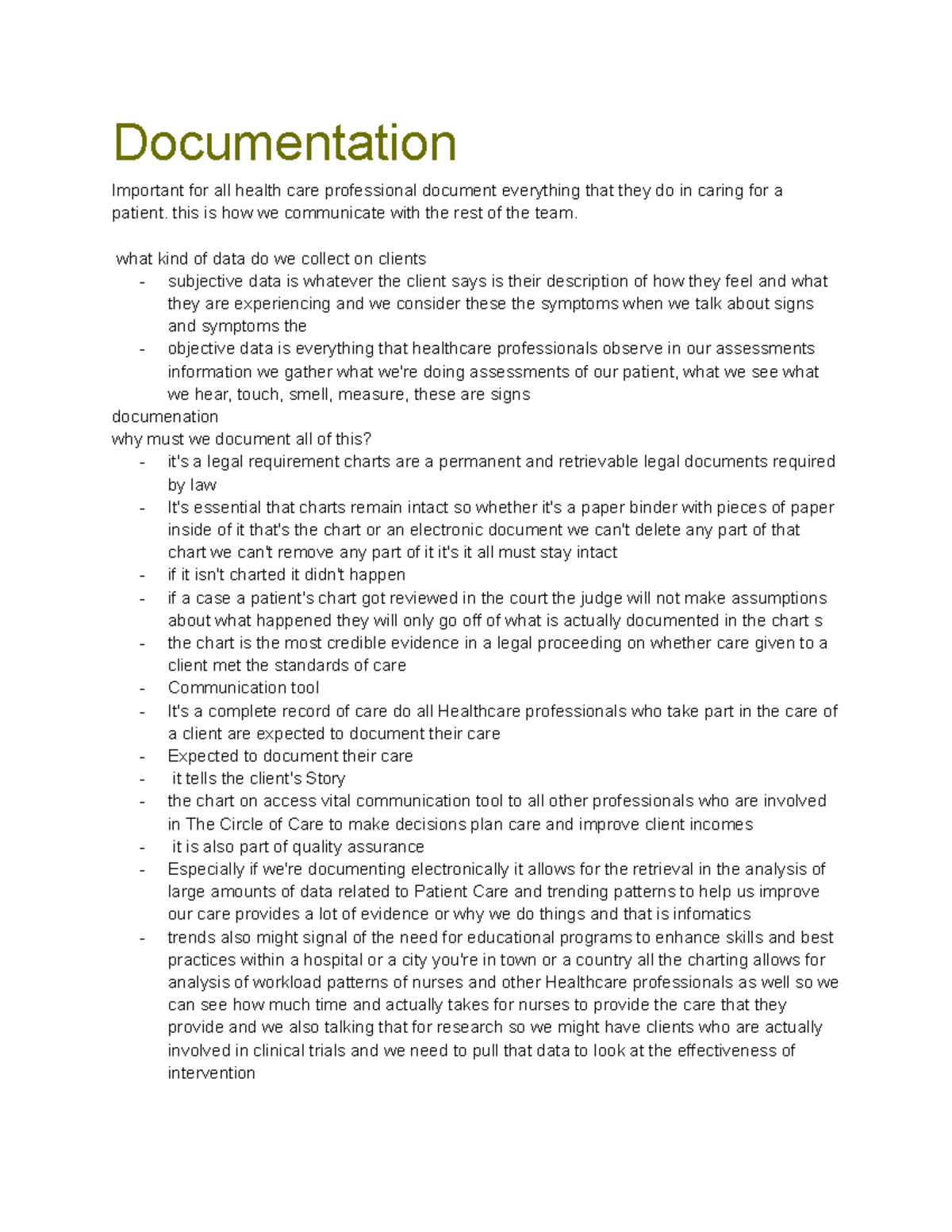 Foundations of nursing pract - Documentation Important for all health ...